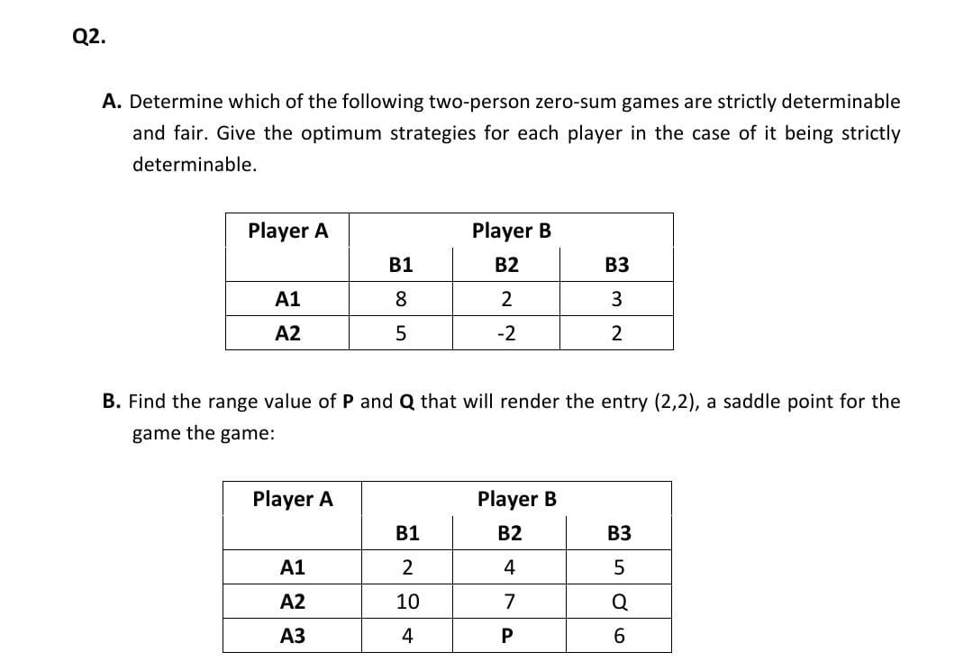 Solved A. Determine which of the following two-person | Chegg.com