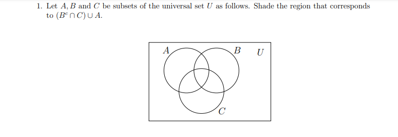 Solved Let A,B ﻿and C ﻿be subsets of the universal set U ﻿as | Chegg.com