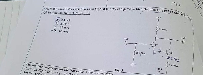 Solved Q6. In the 2-transistor circuit shown in Fig.5, if | Chegg.com
