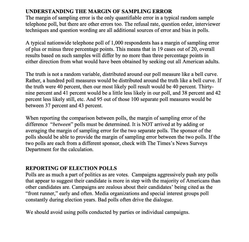 Solved UNDERSTANDING THE MARGIN OF SAMPLING ERROR The margin | Chegg.com