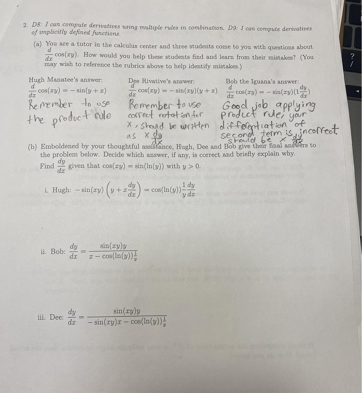 Solved 2. D8: I can compute derivatives using multiple rules | Chegg.com Solved 2. D8: I can compute derivatives using multiple rules | Chegg.com