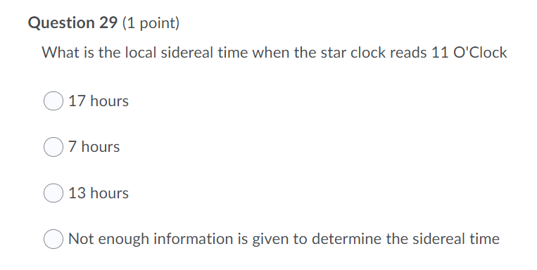 Solved Question 29 (1 point) What is the local sidereal time | Chegg.com