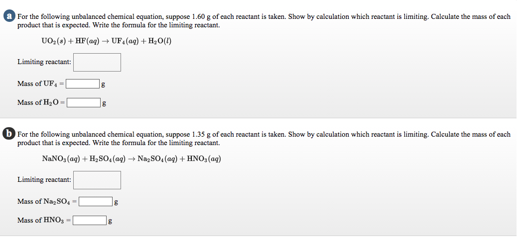 Solved a For the following unbalanced chemical equation, | Chegg.com