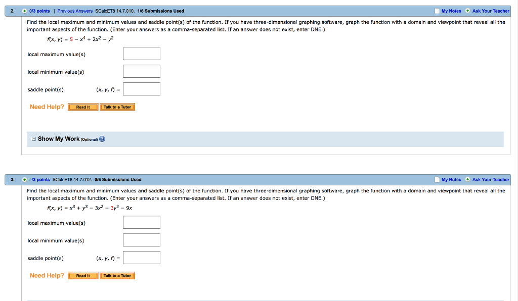 Solved 2. 0/3 points | Previous Answers SCalcET8 14.7.010. | Chegg.com
