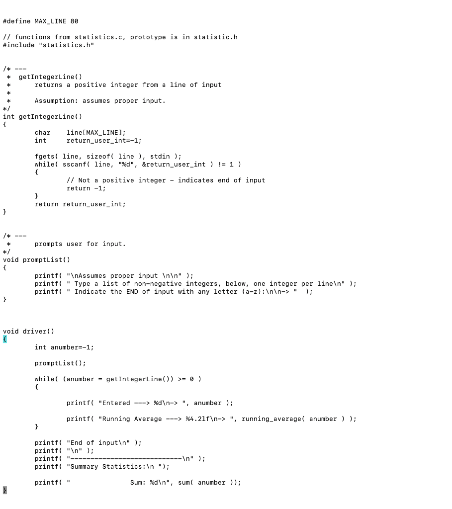 Solved void driver () \{ int anumber =−1; promptList( ); | Chegg.com
