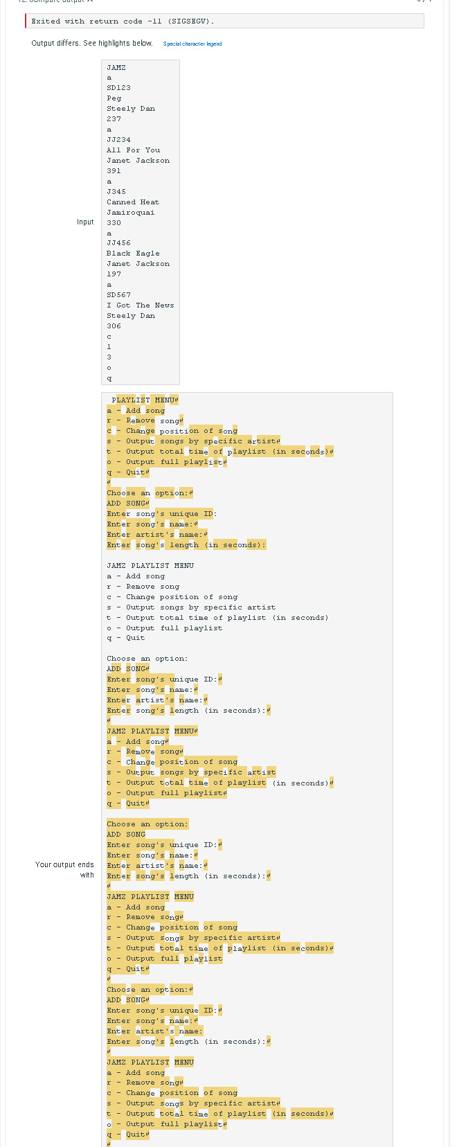 Solved Create 11.19 Ch 8 Program: Playlist (C) , needs to | Chegg.com