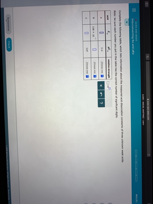 Solved ACIDS AND BASES Interco Ka and pKa MIGUEL Complete | Chegg.com