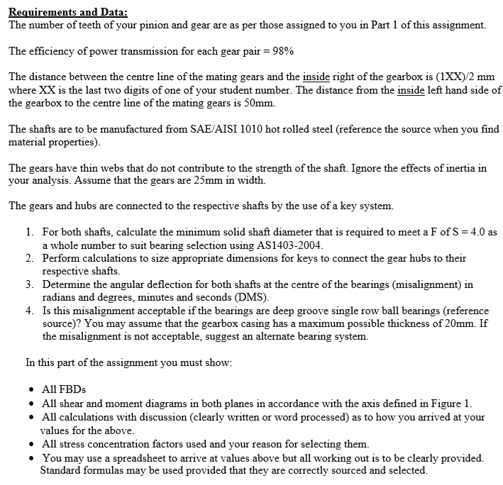 DESIGN OF GEAR SHAFTS USING AS1403-2004 The following | Chegg.com