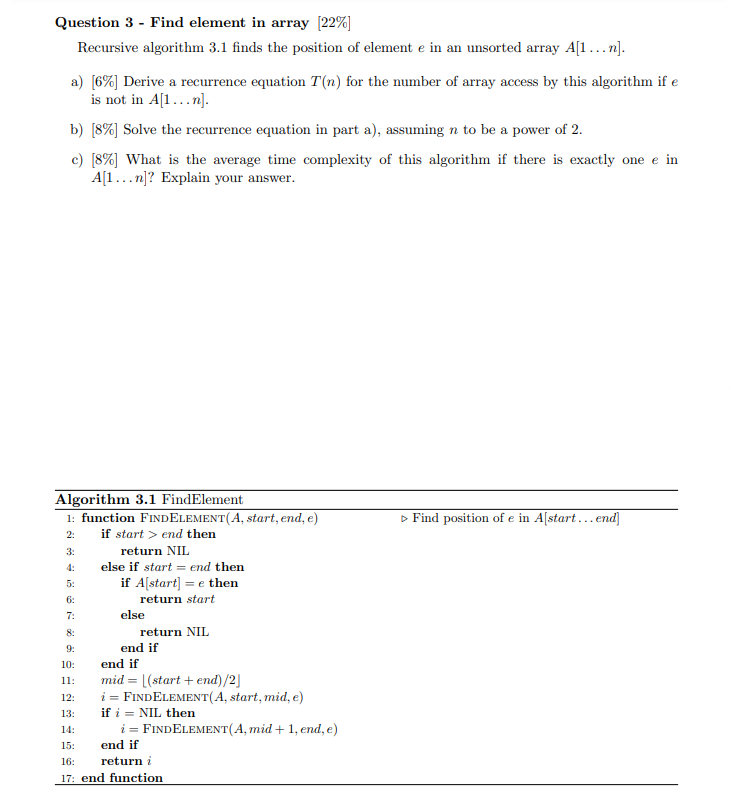 Solved Question 3 - Find element in array [22\%] Recursive | Chegg.com