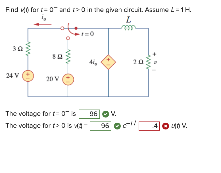 Solved by an EXPERT Find v(t) ﻿for t=0-and t>0 in ﻿the given circuit. | Chegg.com