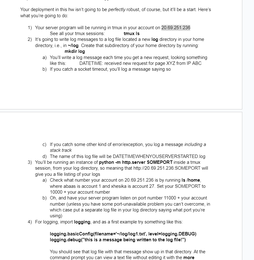 Solved Your deployment in this hw isn't going to be | Chegg.com