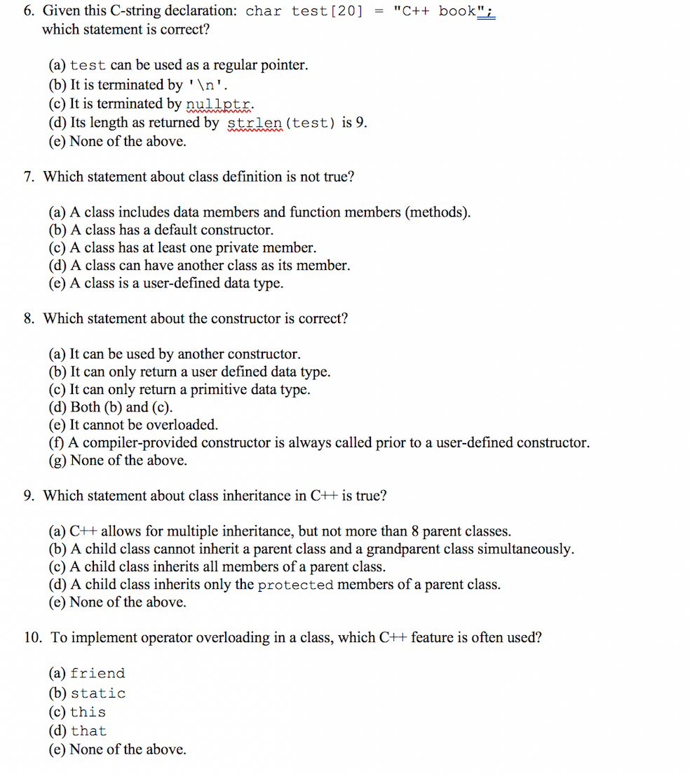 Solved = "C++ book"; 6. Given this C-string declaration: | Chegg.com