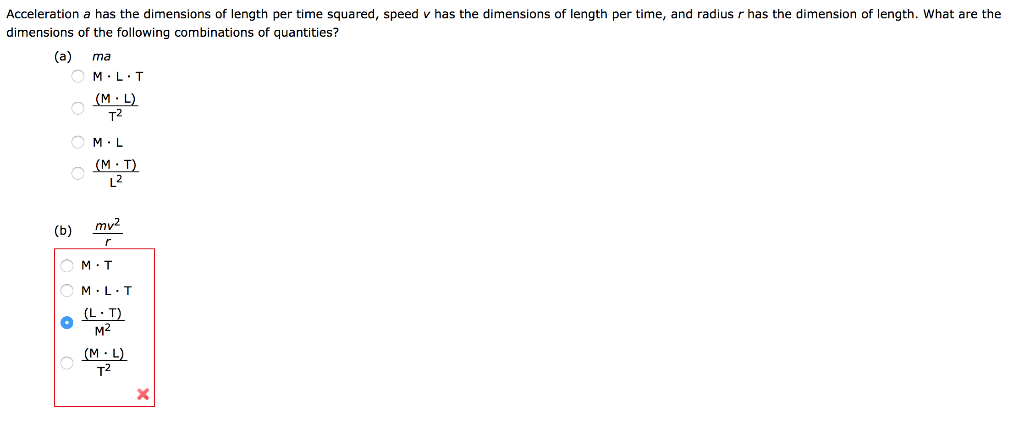 Solved Acceleration a has the dimensions of length per time | Chegg.com