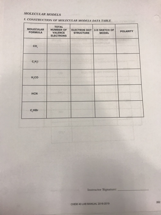 Solved MOLECULAR MODELS I. CONSTRUCTION OF MOLECULAR MODELS | Chegg.com