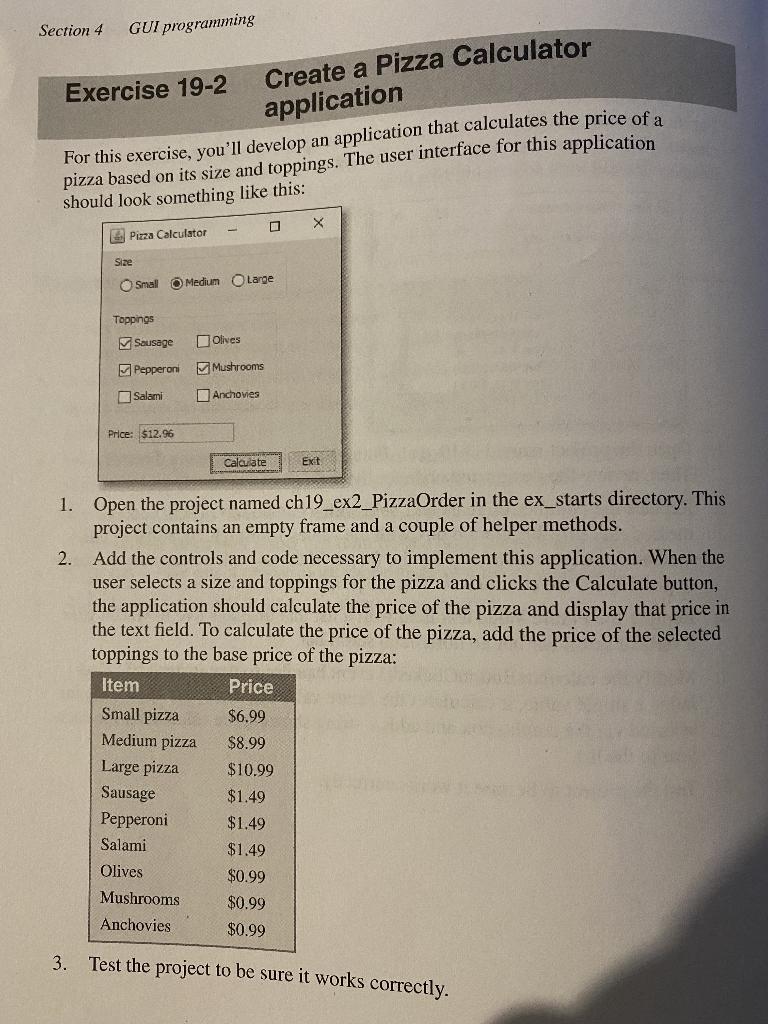 Solved Need Help Exercise 19-2 create a pizza | Chegg.com