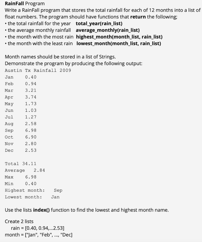 Solved RainFall Program Write A RainFall Program That Stores Chegg