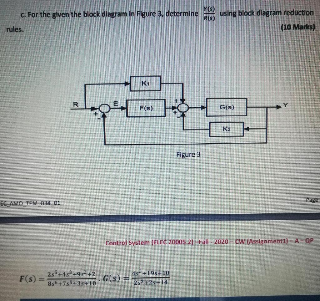 Solved YS) c. For the given the block diagram In Figure 3, | Chegg.com