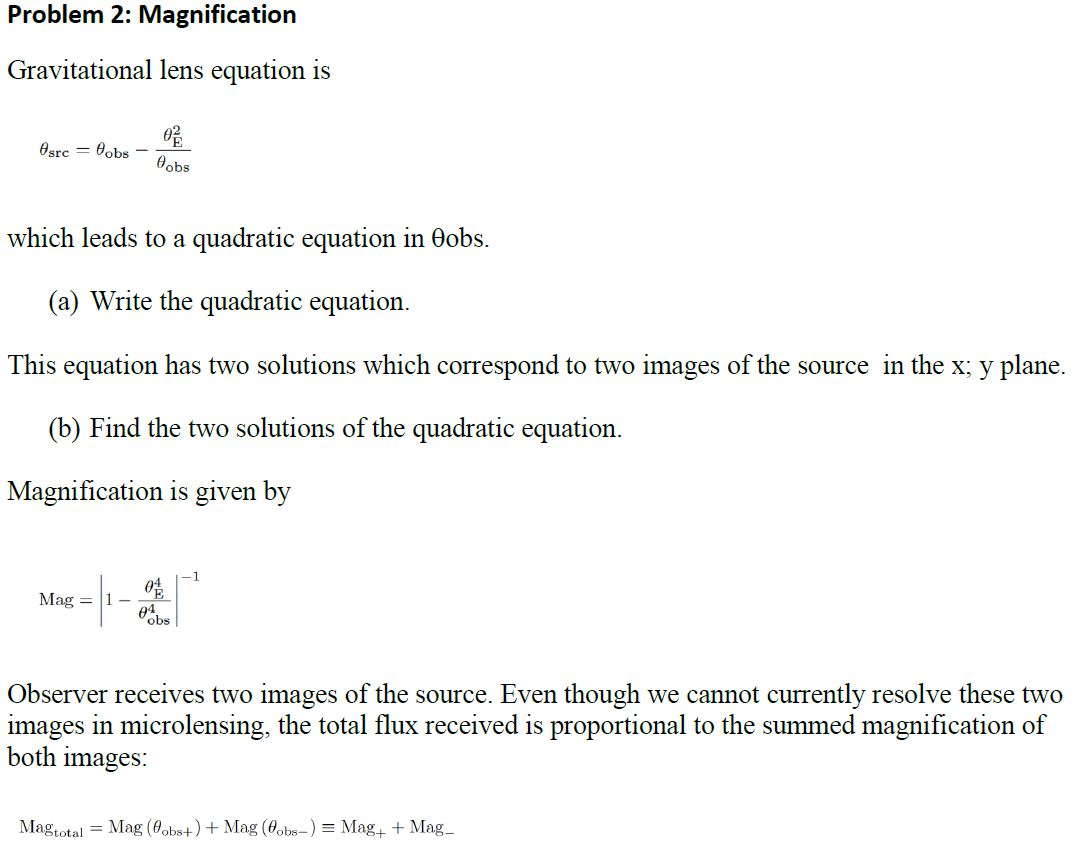 Problem 2: Magnification Gravitational lens equation | Chegg.com