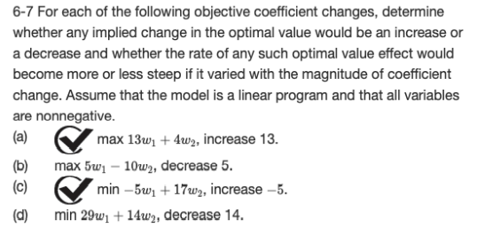 Solved 6 7 For Each Of The Following Objective Coefficient