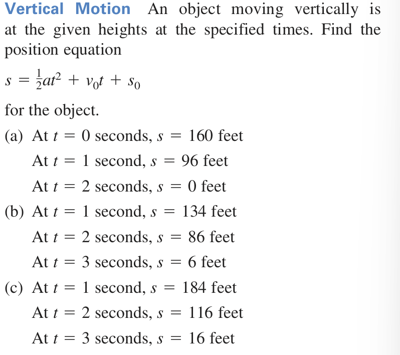 Solved An object moving vertically is at the given heights | Chegg.com