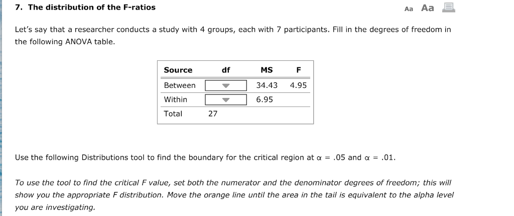 Solved 7. The distribution of the F-ratios Aa Aa Let's say | Chegg.com