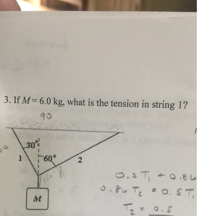 Solved 3. If M- 6.0 kg, what is the tension in string 1? 95 | Chegg.com