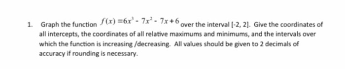 Solved f(x) =6x, 7x2-7x + 6 over the interval [-2, 2]. Give | Chegg.com