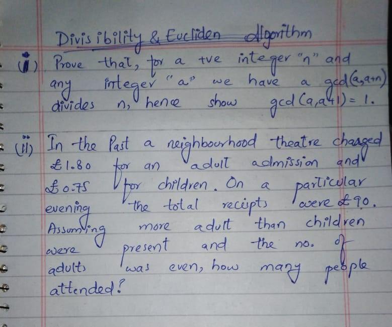 Solved а A Tve We а A N Hence Divisibility And Eucliden 