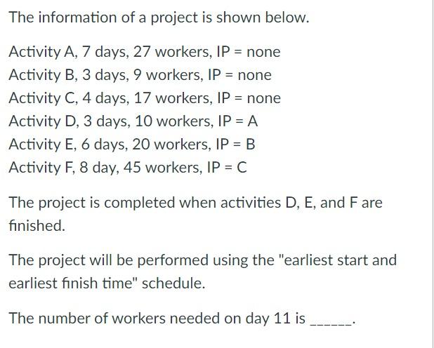 Solved The information of a project is shown below. Activity | Chegg.com