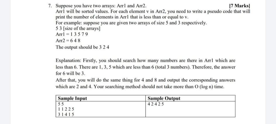 Solved 7 Suppose You Have Two Arrays Arrl And Arr2 17 