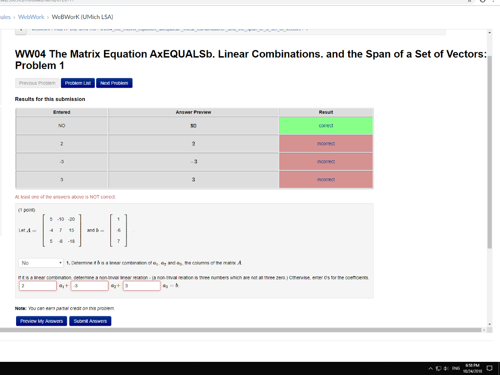 Solved ules WebWork > WeBWorK (UMich LSA) WW04 The Matrix | Chegg.com
