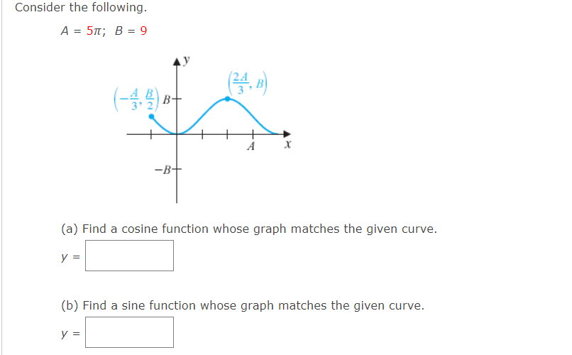 Solved Consider the following. A=5π;B=9 (a) Find a cosine | Chegg.com