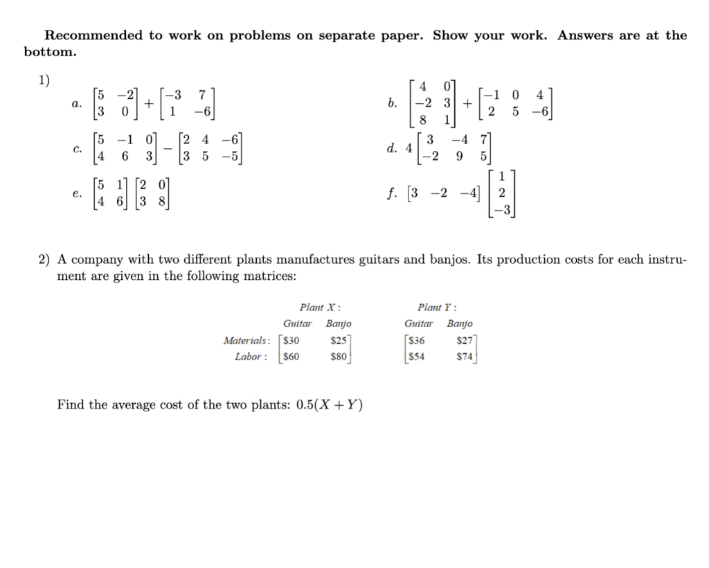 Solved Recommended to work on problems on separate paper. | Chegg.com