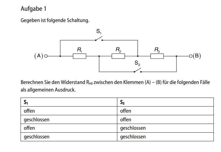 Solved Aufgabe 1Gegehen ist folmende SrhaltıunaBerechnen Sie | Chegg.com