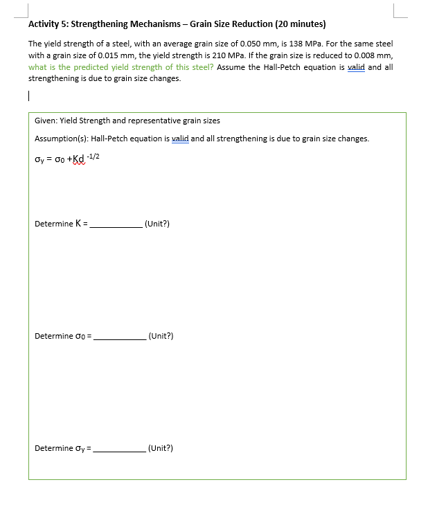 Solved Activity 5: Strengthening Mechanisms - Grain Size | Chegg.com