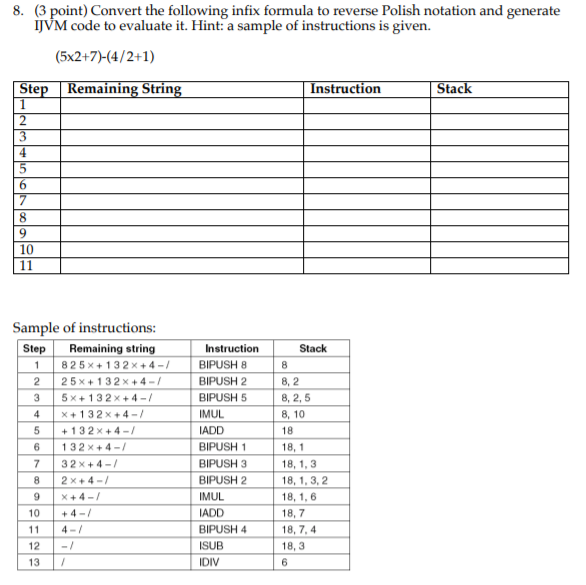 (Solved) : 8 3 Point Convert Following Infix Formula Reverse Polish ... (Solved) : 8 3 Point Convert Following Infix Formula Reverse Polish ...
