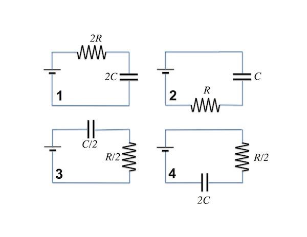 Solved The diagram shows 4 RC circuits identified by a | Chegg.com