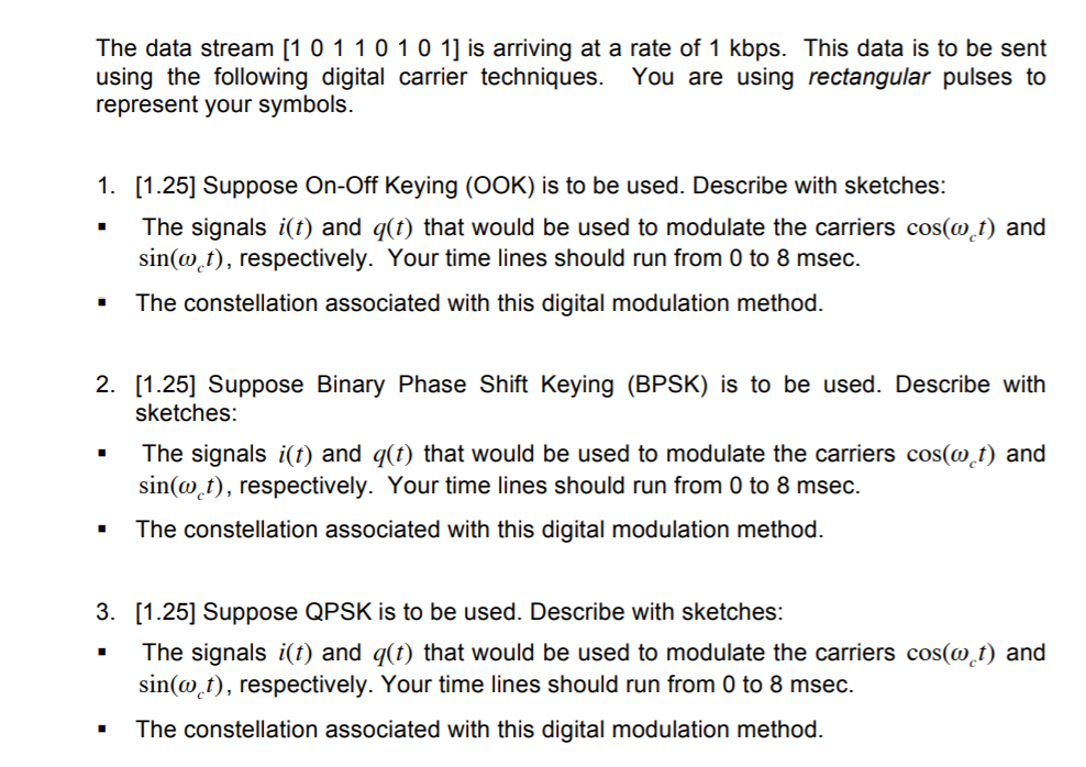 Solved The data stream [1 0 1 1 0 1 0 1] is arriving at a | Chegg.com