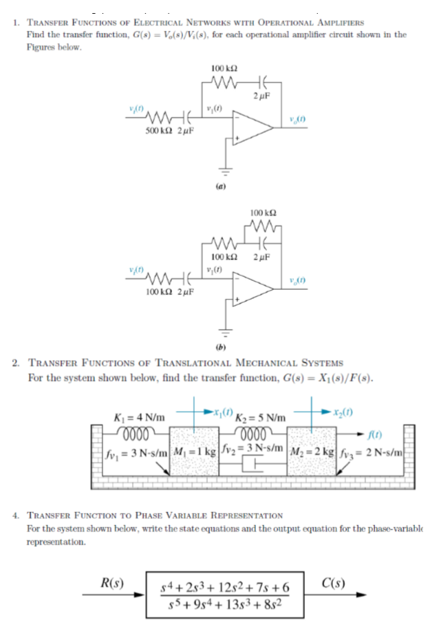 Solved . TRANSFER FUNCTIONS OF ELECTRICAL NETWORKS WITH | Chegg.com