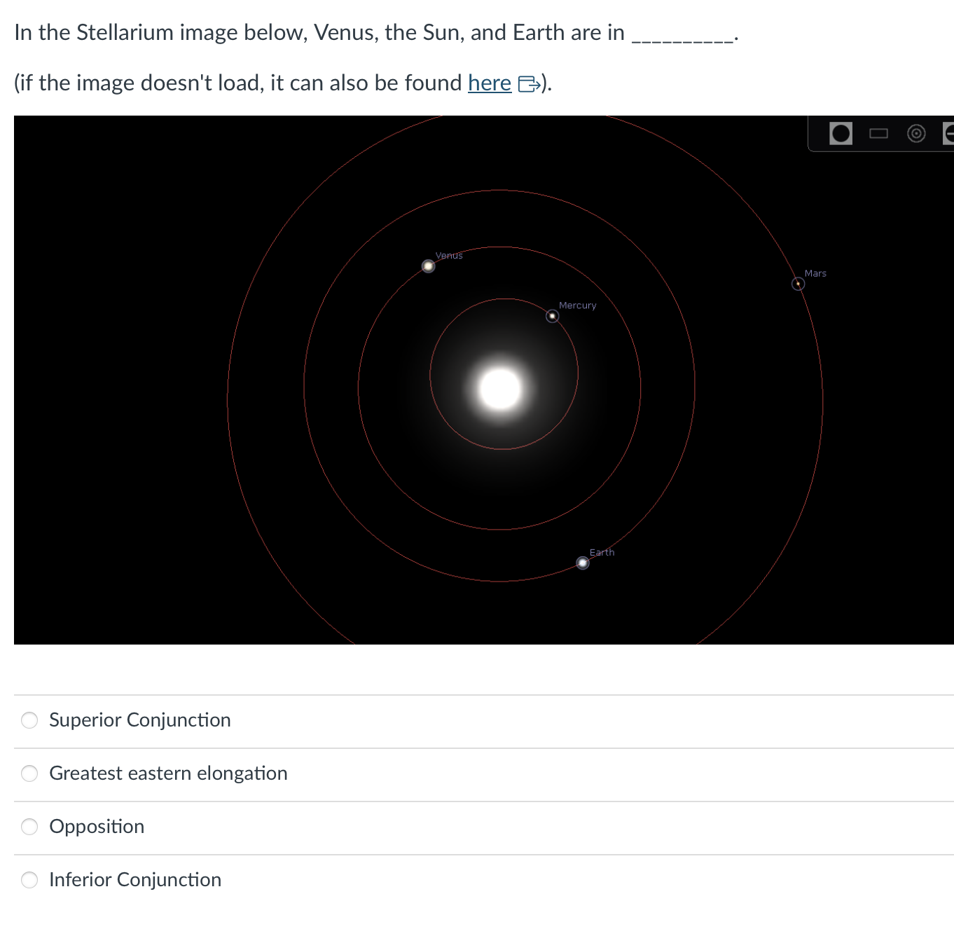 Solved In the Stellarium image below, Venus, the Sun, and | Chegg.com