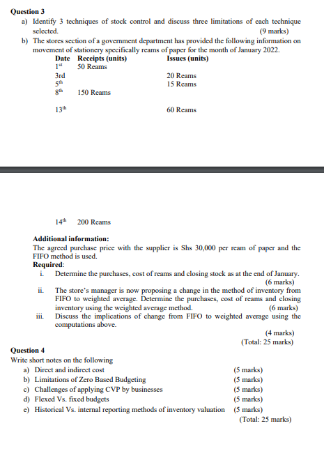 Solved Question 3 A Identify 3 Techniques Of Stock Control
