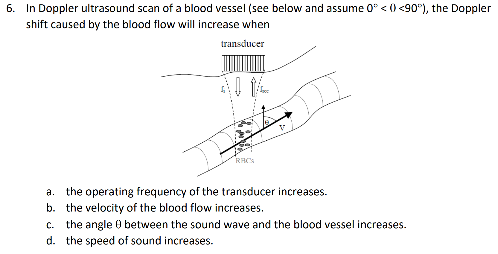 Solved 6. In Doppler ultrasound scan of a blood vessel (see | Chegg.com