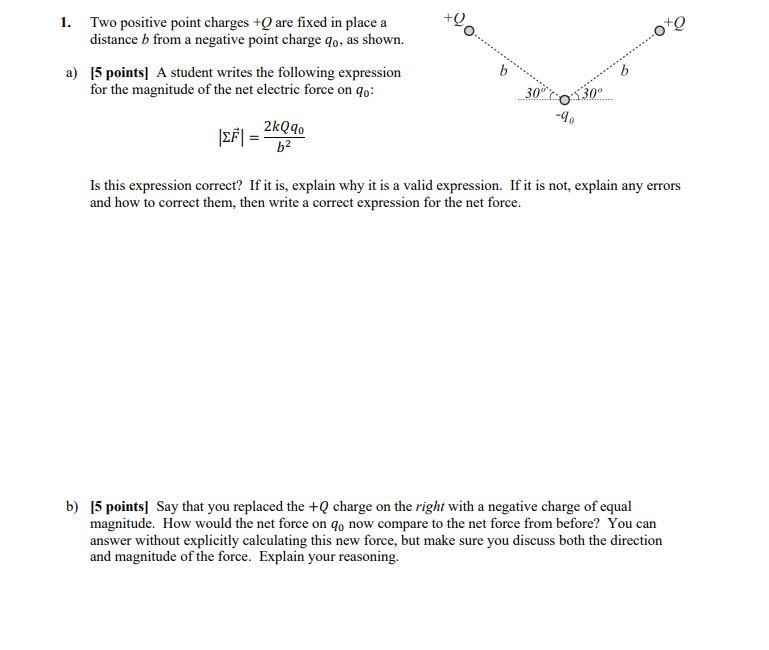 Solved og 1. Two positive point charges +Q are fixed in | Chegg.com