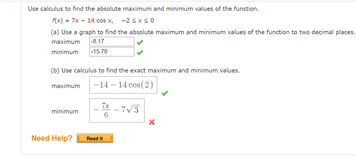 Solved Use calculus to find the absolute maximum and minimum | Chegg.com