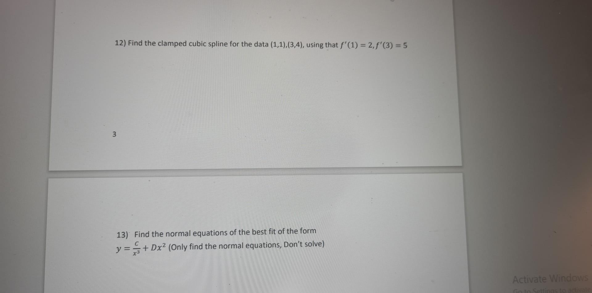 Solved 12) Find the clamped cubic spline for the data | Chegg.com