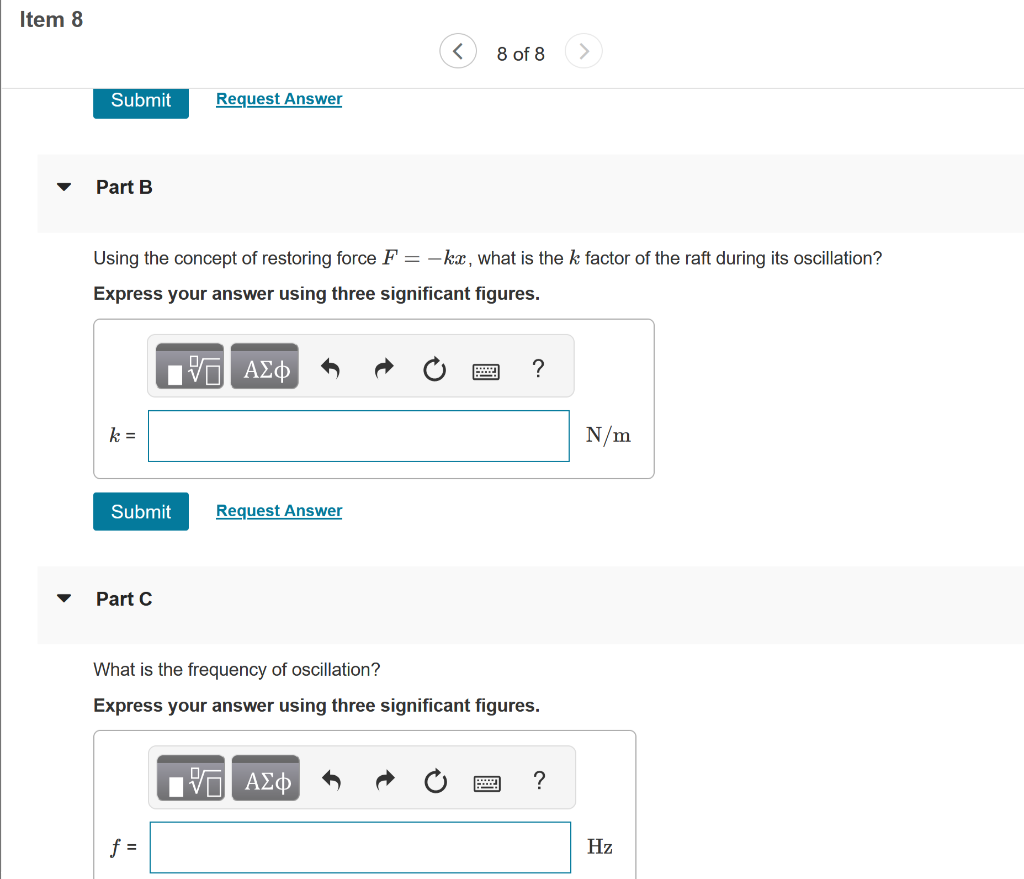 Solved 8 of 8 A 350-kg wooden raft floats on a lake. When a | Chegg.com