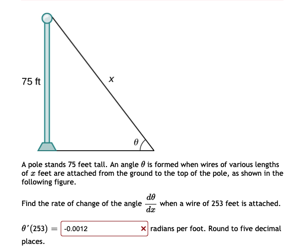 Solved 75 ft X A pole stands 75 feet tall. An angle 0 is | Chegg.com
