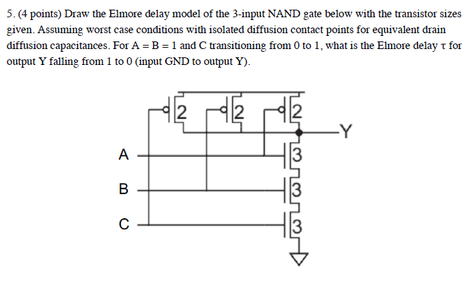 Solved 5.(4 points) Draw the Elmore delay model of the | Chegg.com
