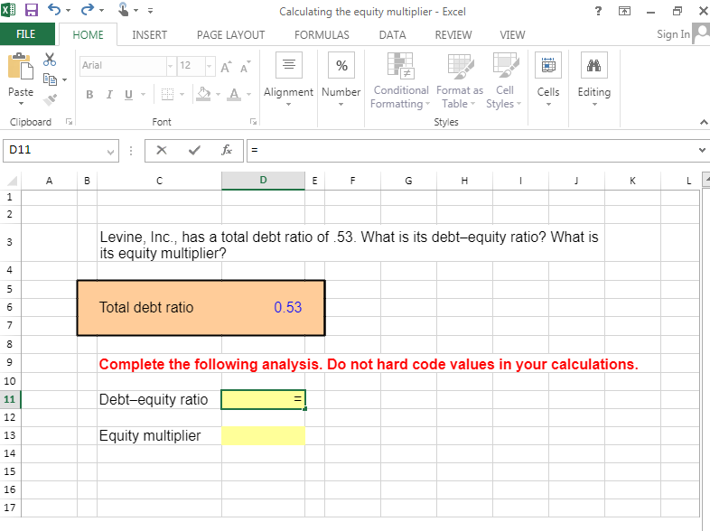 Solved X AS ? 민 1 Calculating the equity multiplier - Excel | Chegg.com