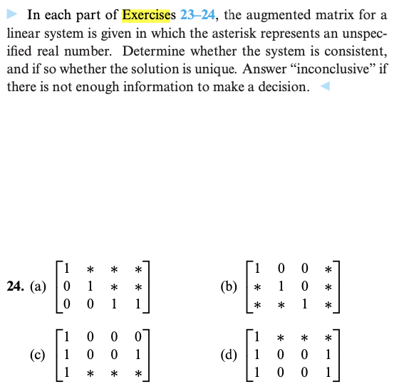 Solved In each part of Exercises 23-24, the augmented matrix | Chegg.com